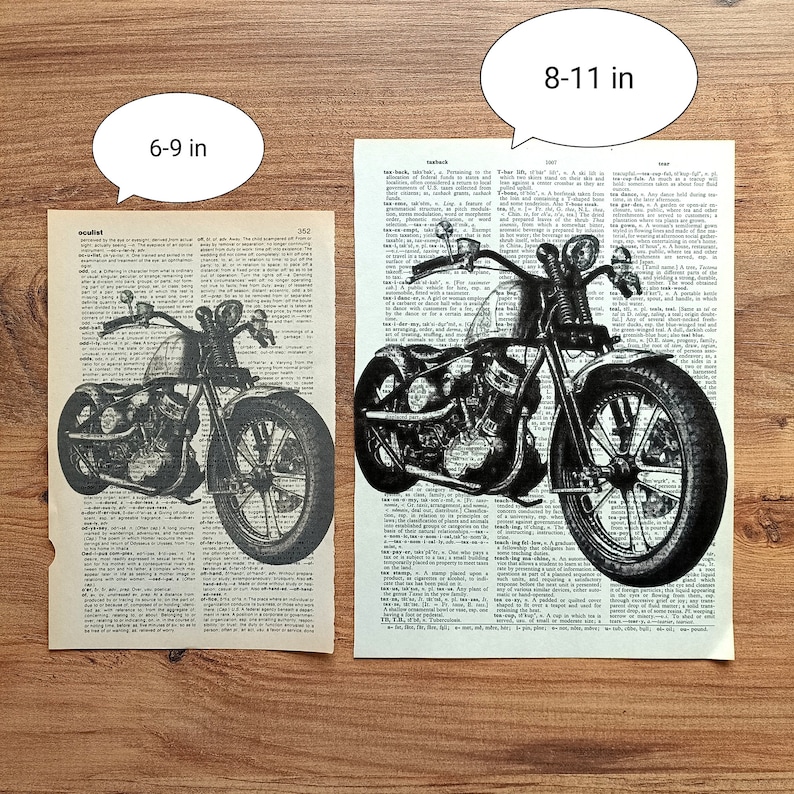 4 Motorcycle Prints on Antique Dictionary Page, Motorcycle Theme on ...