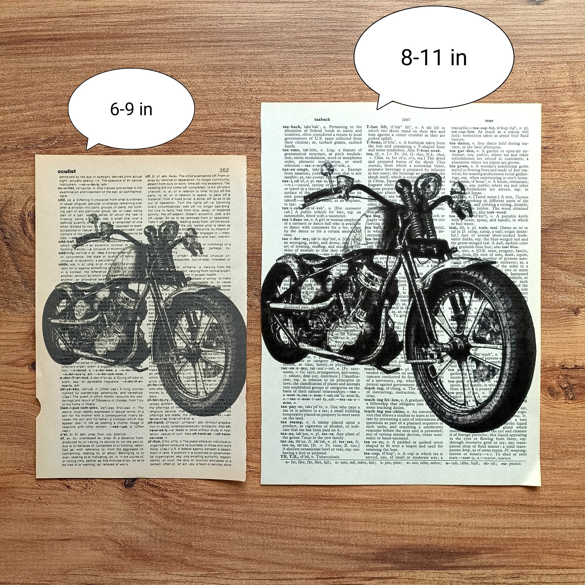 4 Motorcycle Prints on Antique Dictionary Page, Motorcycle Theme on ...
