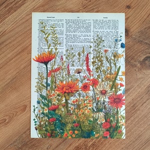 Set of 4 Vintage Dictionary Print, Wildflower Boho Nursery Decor ...