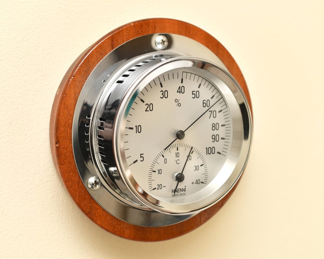 Hygrometer & Thermometer by Swiss Maker Haenni Mounted on Mahogany ...