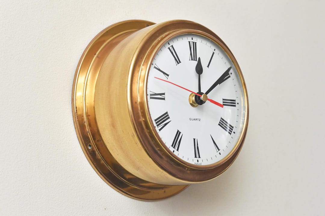 7" Nautical Bulkhead Wall Clock - 1960's Brass Classic Design - Brand ...