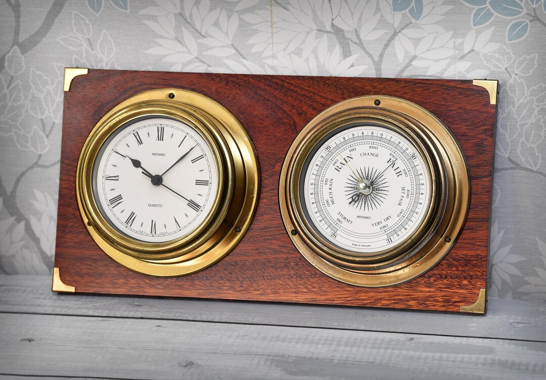 1970's Bulkhead Style Barometer & Clock Combination by Metamec ...