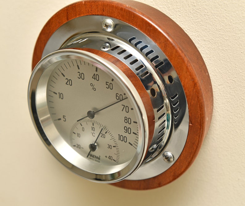 Hygrometer & Thermometer by Swiss Maker Haenni Mounted on Mahogany ...