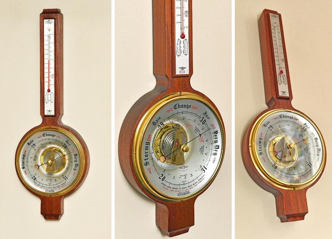 Vintage SB Shortland Wooden Wall Barometer Thermometer: Weather Station ...