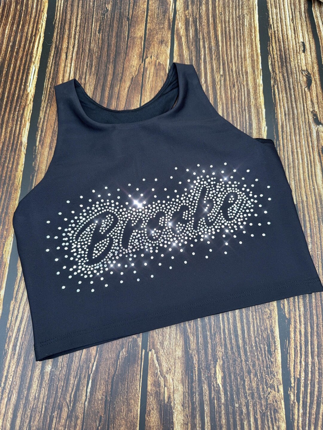 Custom Rhinestone Cheerleading Sports Bra: Personalized Team Crop Top ...