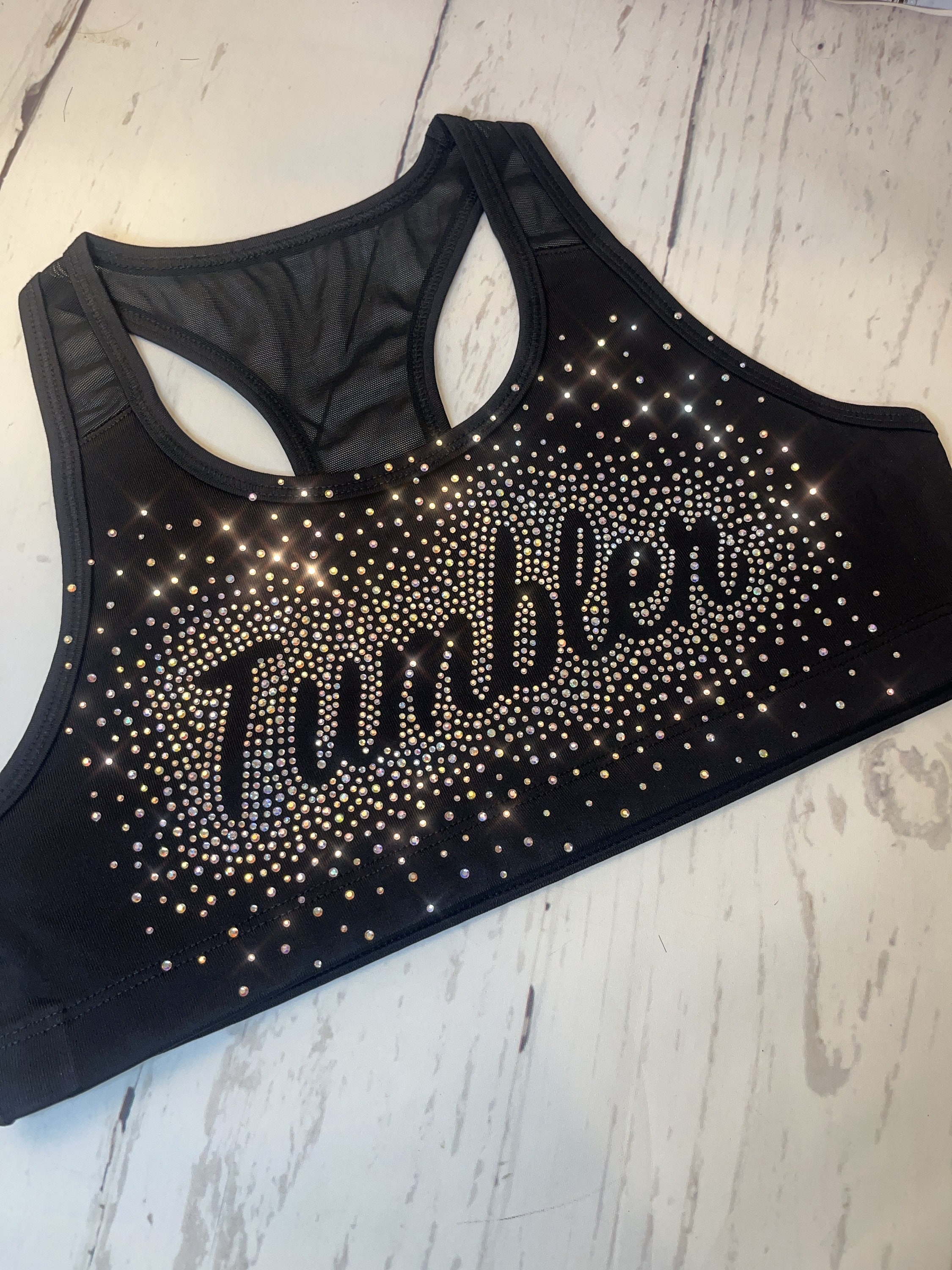 Rhinestone Tumbler Crop Top Sports Bra for Cheerleaders - Etsy
