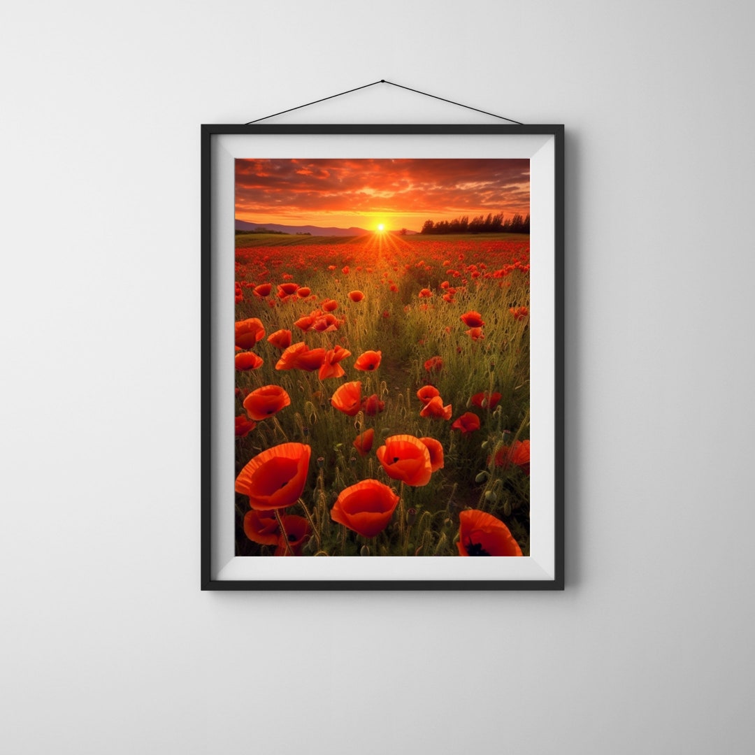 Poppy Field Print, Flower Printable Wall Art, Poppy Wall Art, Flower ...