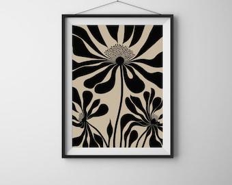 Abstract Floral Digital Download, Beige Black Wall Art Set of 2 ...