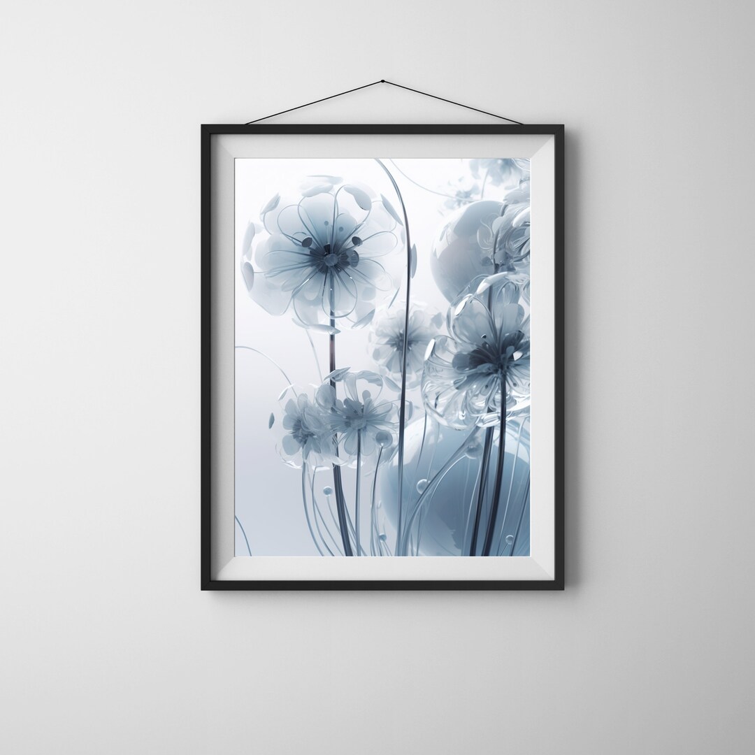 Blue Grey Flower Print, Printable Wall Art, Flower Wall Art, Flower ...