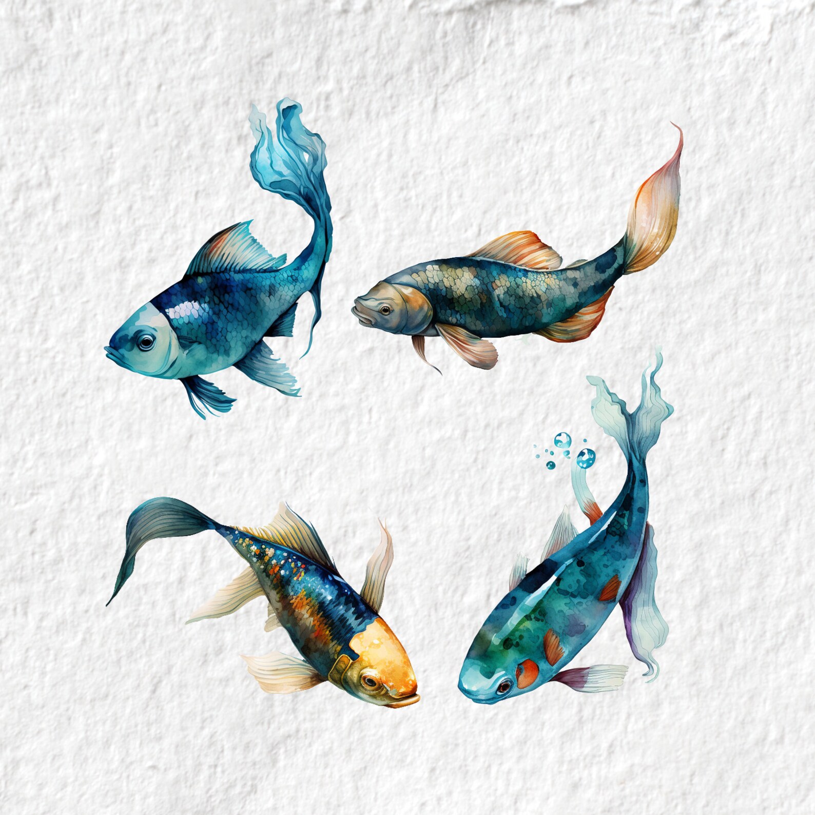 Japanese Koi Fish Watercolor Clipart Cute Koi Baby Shower - Etsy