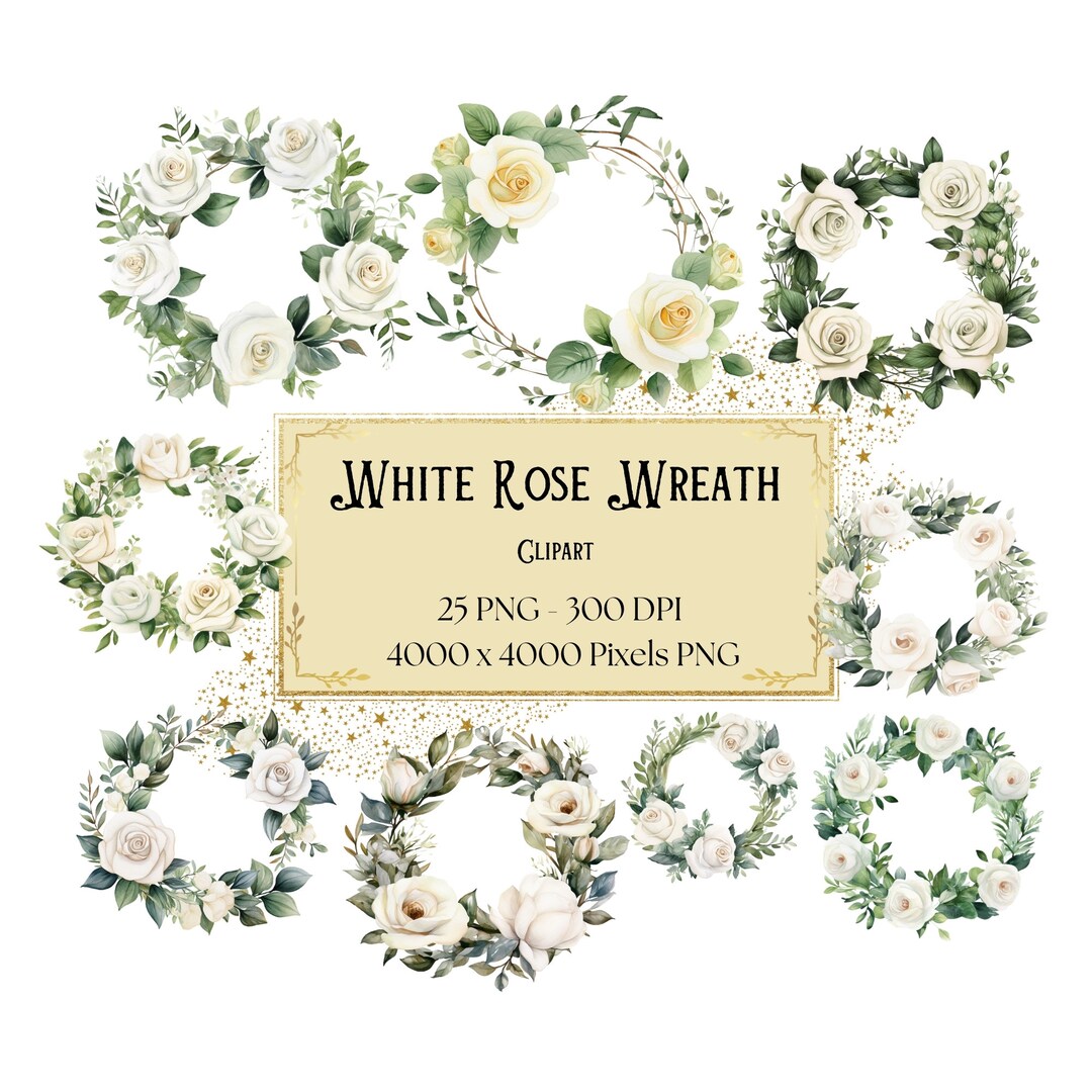 White Rose Wreath Clipart, White Rose Flowers Clipart, White Roses Valentines Wedding PNG ...