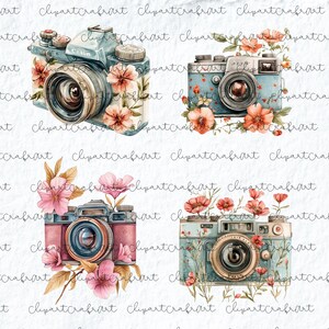 Floral Retro Camera Clipart, Vintage Camera Clipart, Old Style Cameras ...