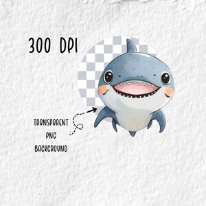 Baby Shark Clipart, Cute Baby Shark Watercolor Clipart ,ocean ...