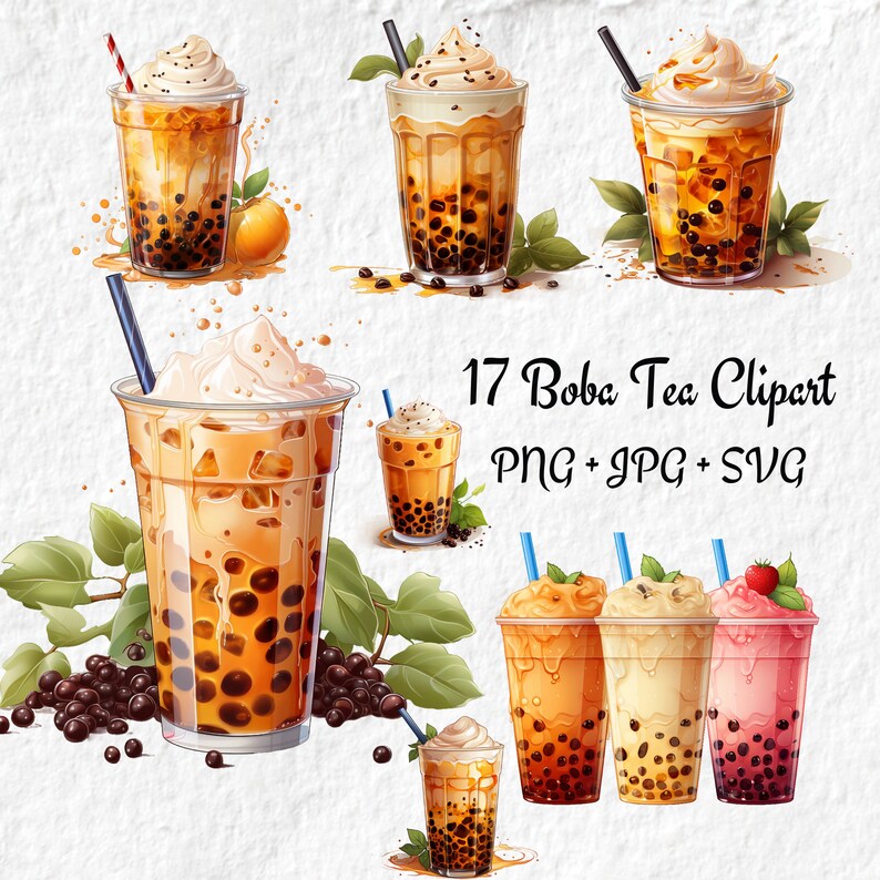 Boba Tea Clipart Bubble Tea PNG Watercolor Drinks Clipart - Etsy