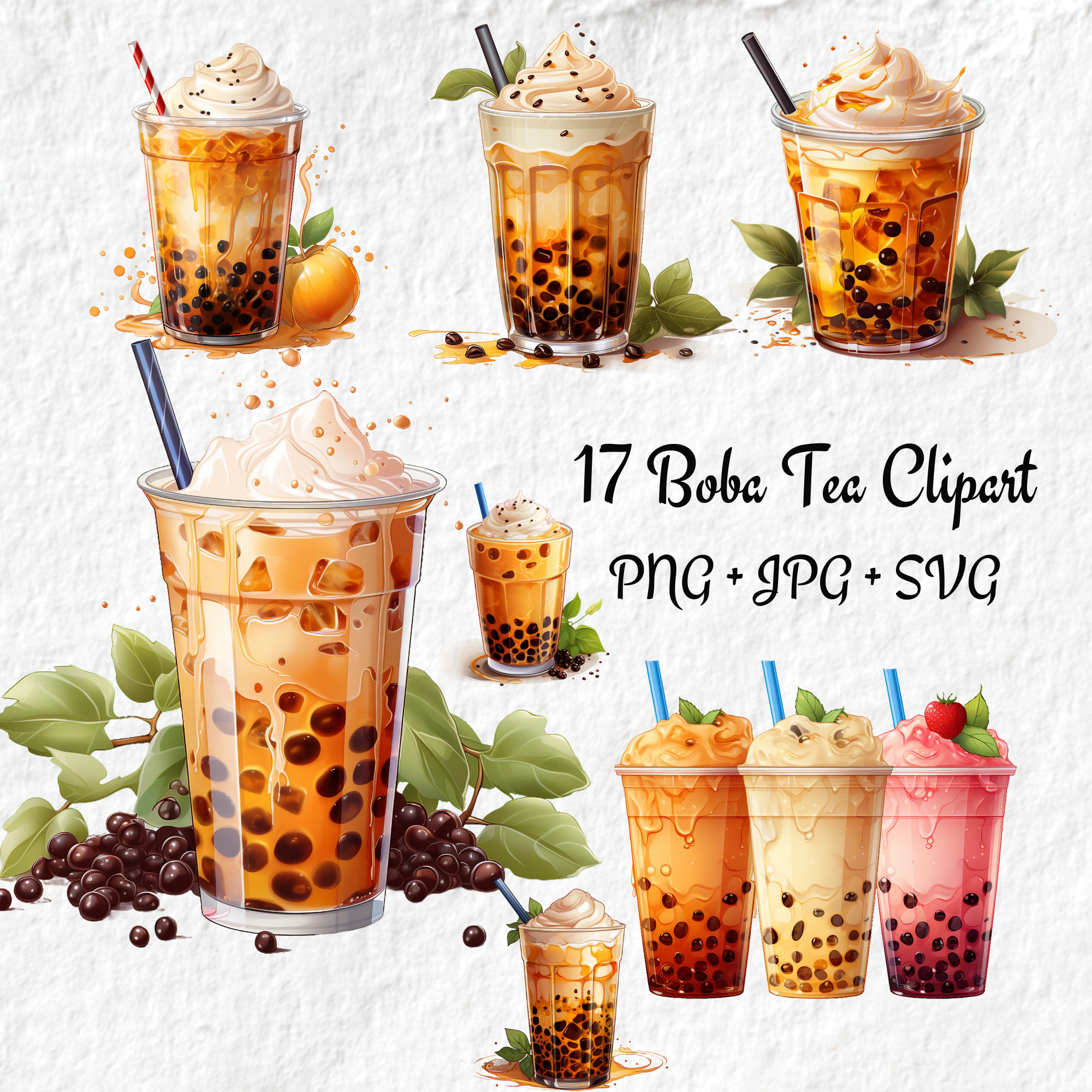 Boba Tea Clipart Bubble Tea PNG Watercolor Drinks Clipart - Etsy