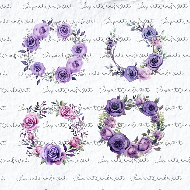 Purple Rose Wreath Clipart, Watercolor Floral PNG (digital Download) - Etsy
