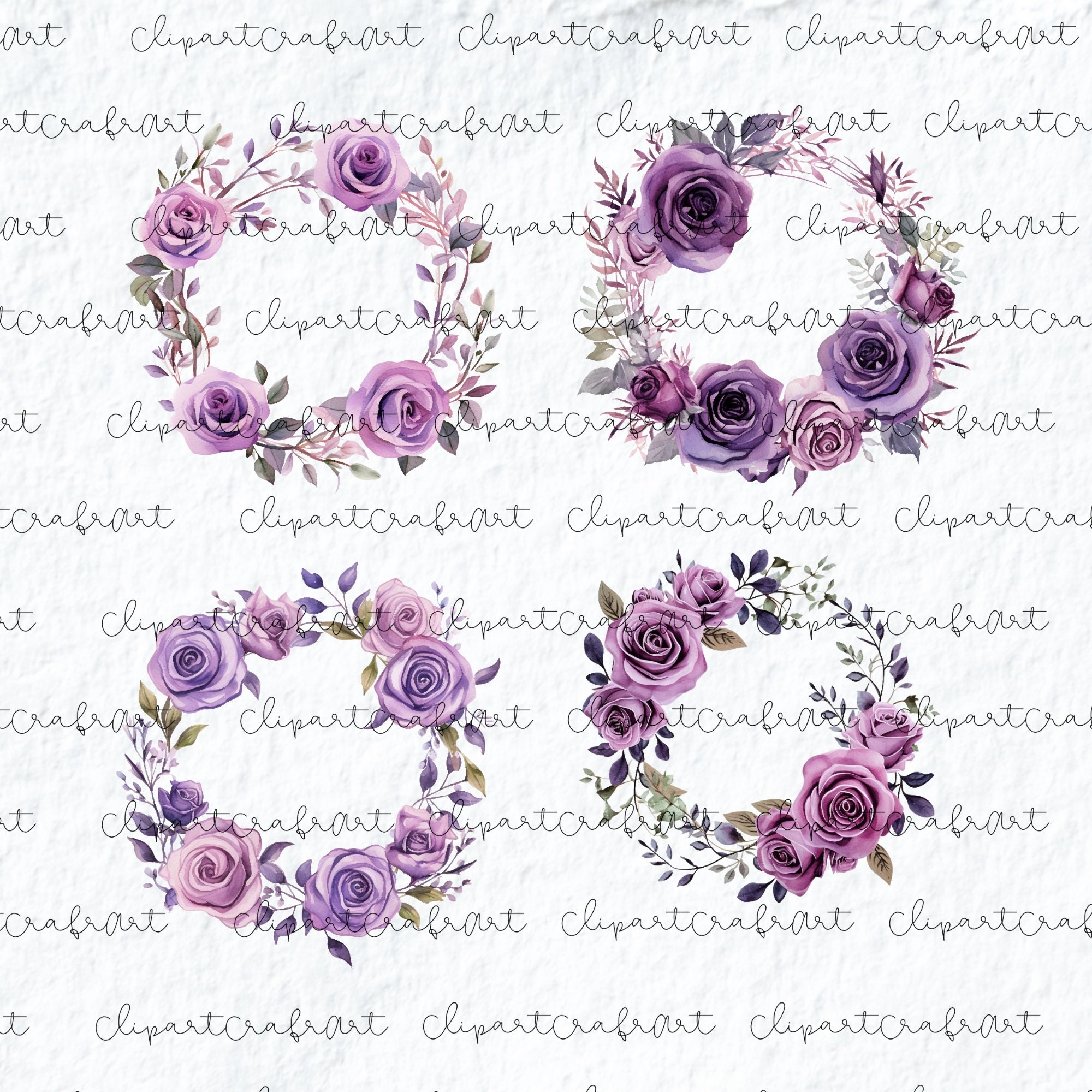 Purple Rose Wreath Clipart, Watercolor Floral PNG (digital Download) - Etsy
