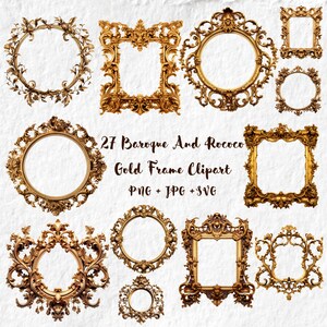 Baroque and Rococo Gold Frame Clipart, Vintage Antique Ornate Gold ...
