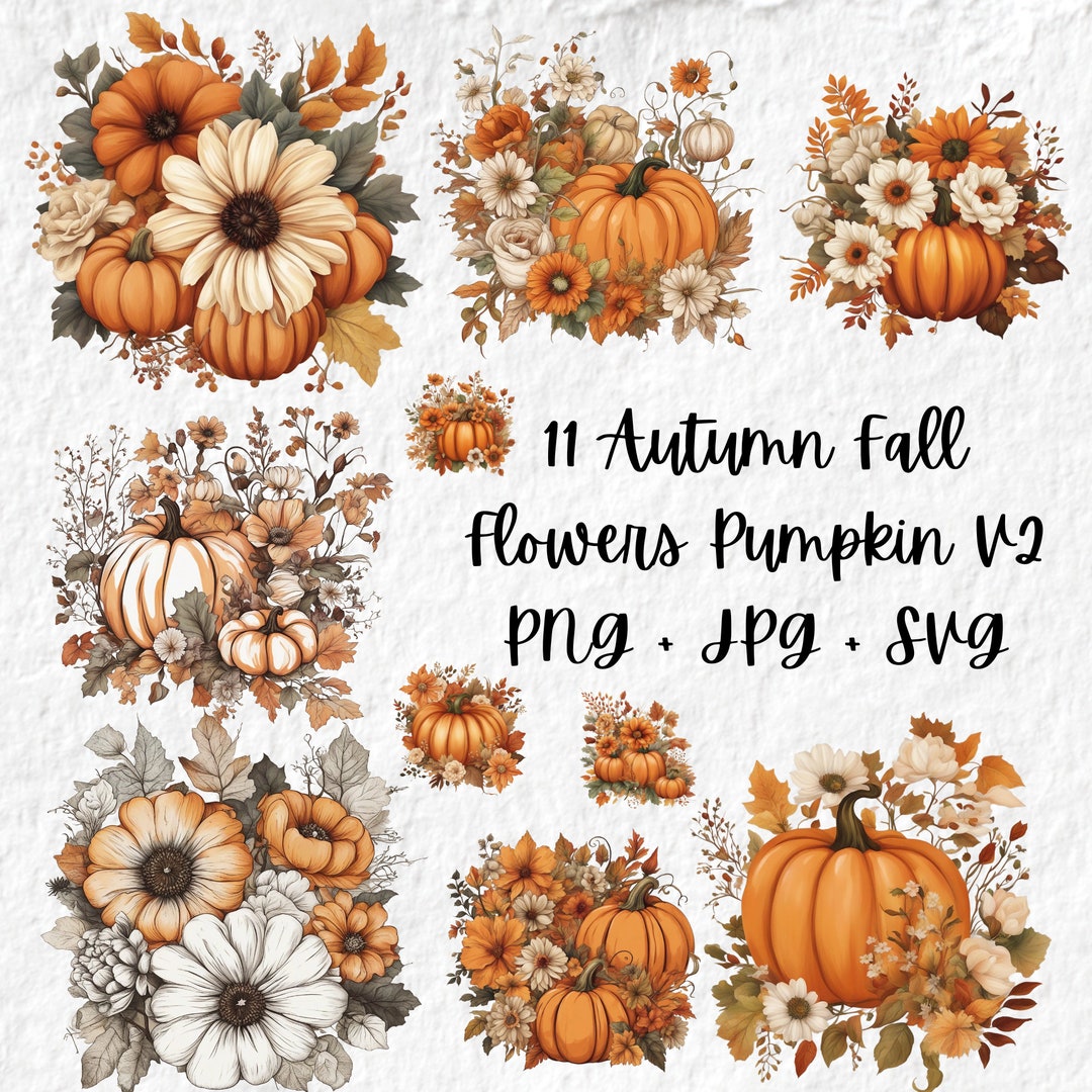Autumn Fall Flowers Pumpkin Clipart, Autumn Fall Sunfloral Pumpkin ...