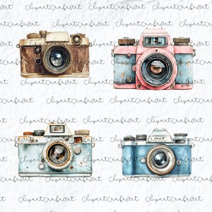 Watercolor Retro Camera Clipart, Vintage PNG Graphics (digital Download ...