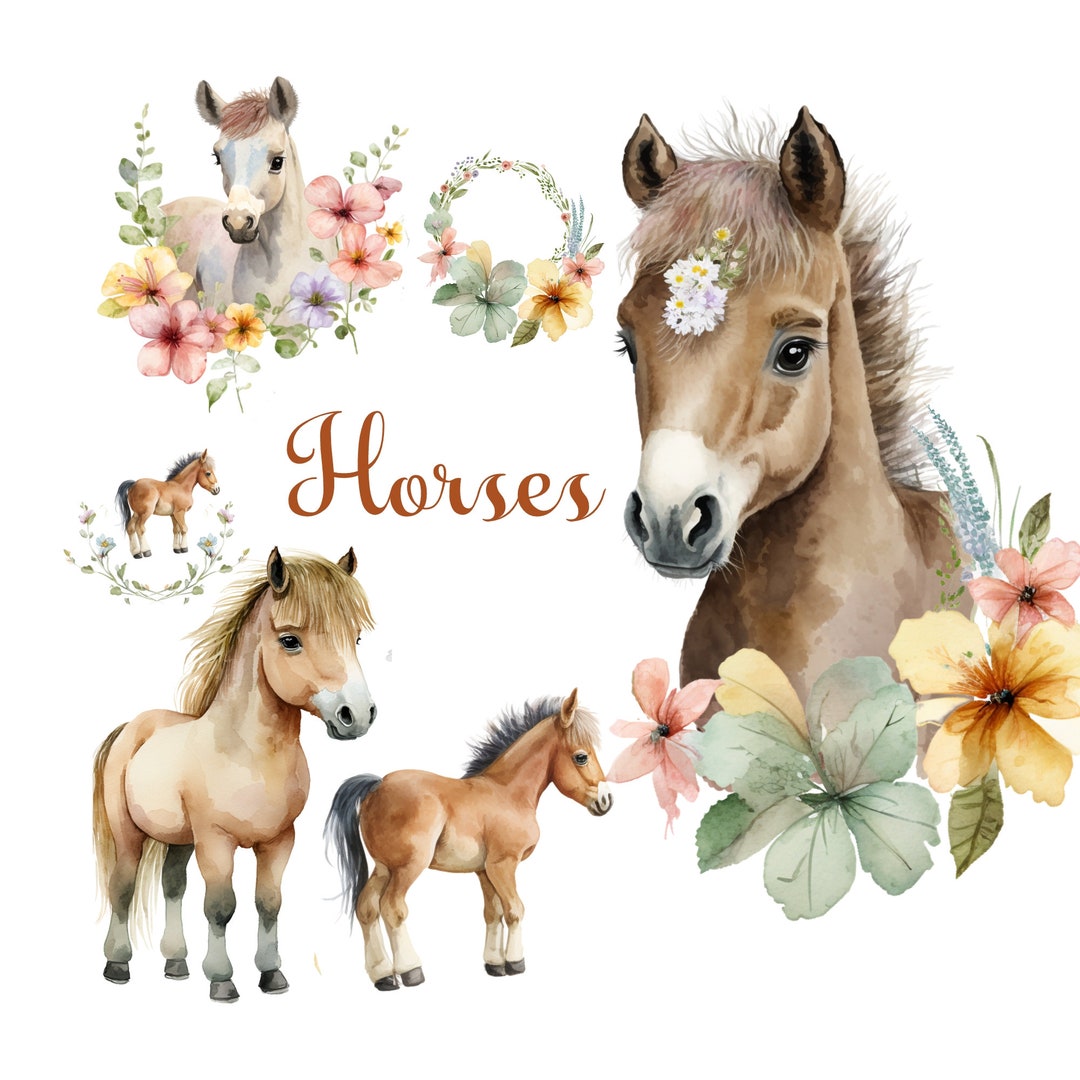 Horse Watercolor Clipart, Cute Baby Shower Graphics, Horse Birthday ...