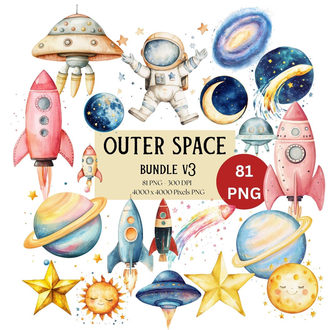 Outer Space Bundle Clipart | Astronaut, UFO, Planet, Sun, Moon, Star ...