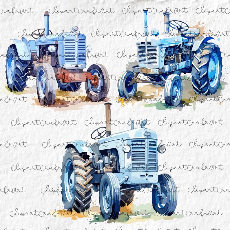 Vintage Blue Tractor Clipart Blue Old Tractor Farming - Etsy