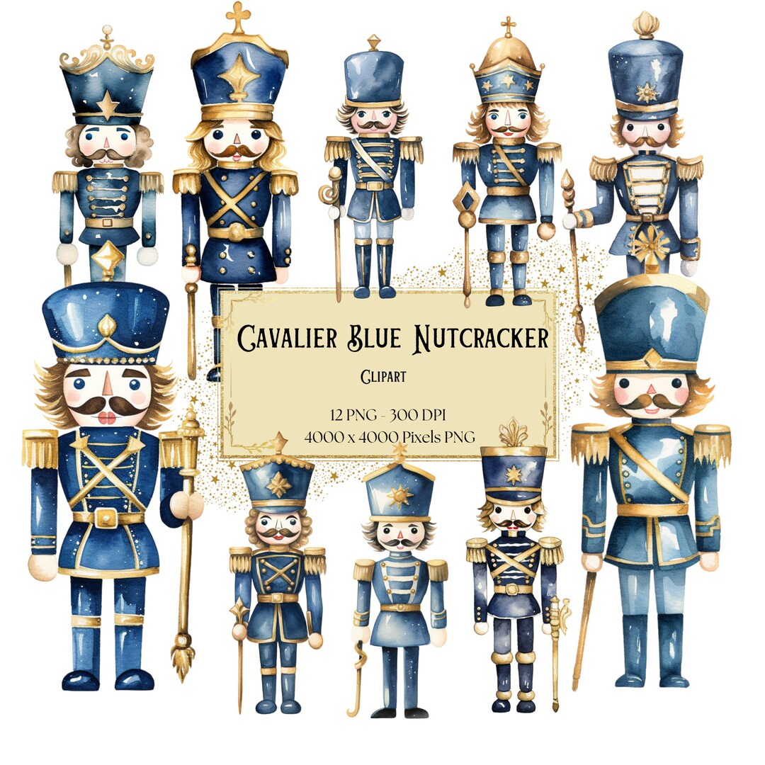 Nutcracker Clipart, Cavalier Blue Nutcracker Soldier Clipart, Golden ...