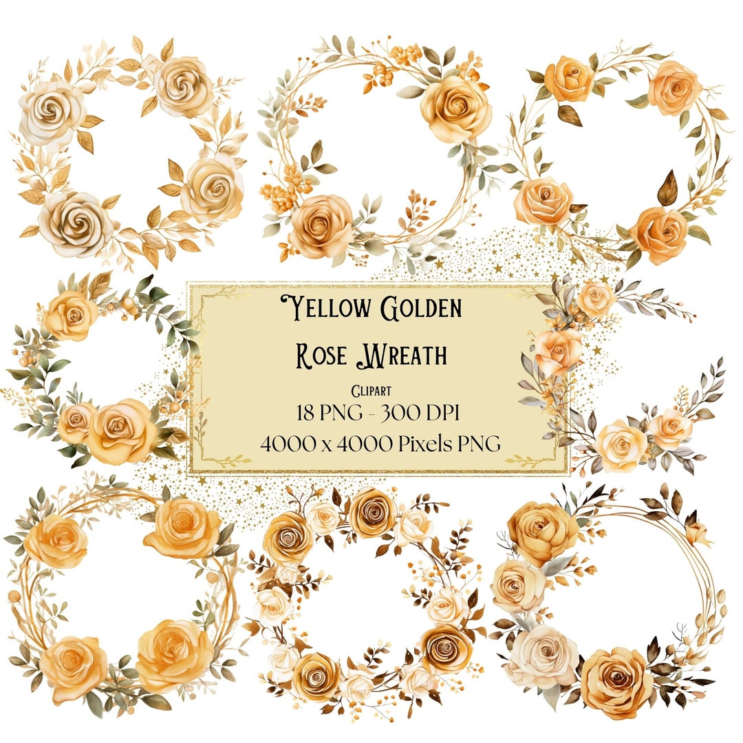 Yellow Golden Rose Wreath Clipart, Yellow Rose Flowers Png, Yellow ...