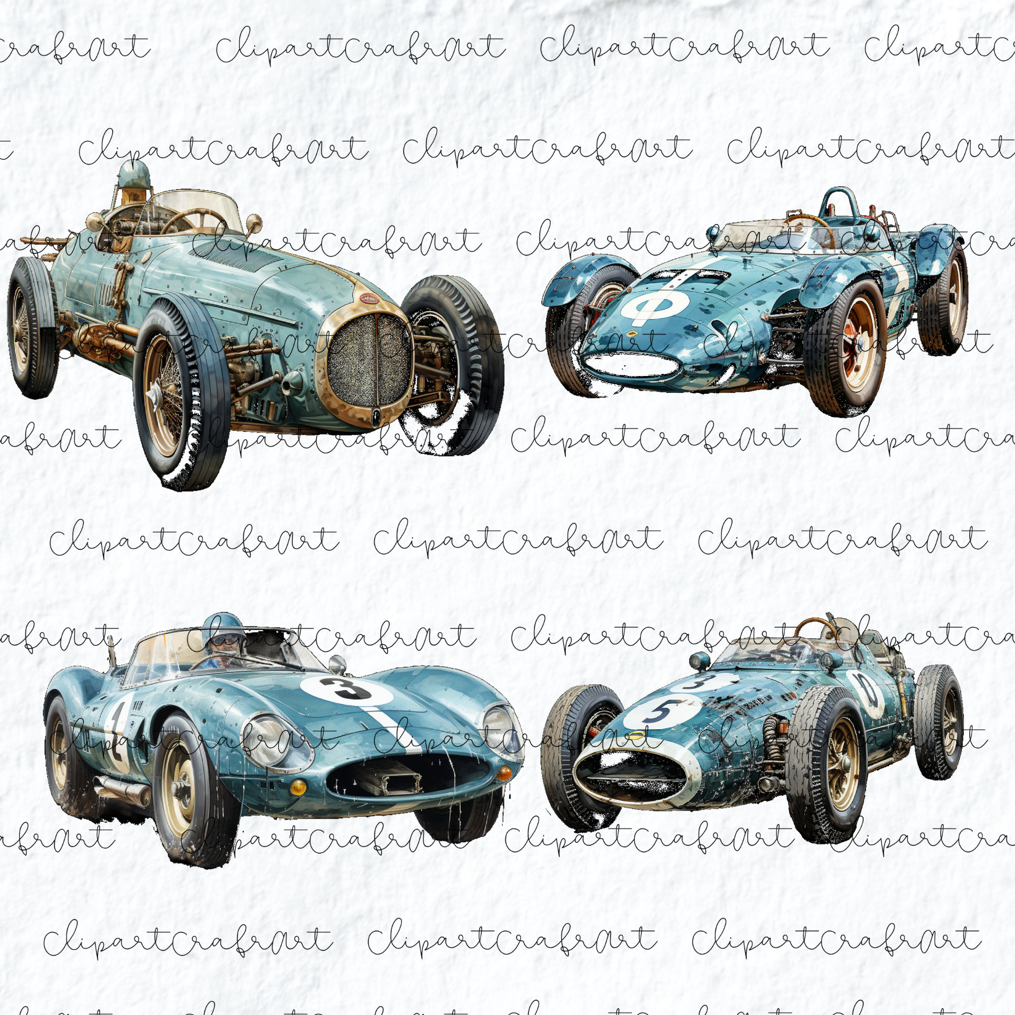 Vintage Blue Race Car Clipart, Classic Vintage Race Clipart, Racing ...