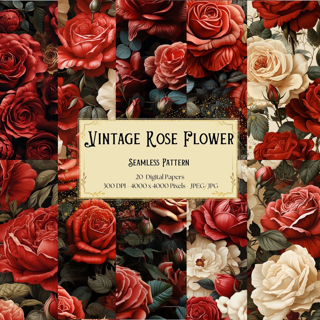 Vintage Rose Flower Digital Paper, Vintage Rose Floral Seamless Pattern ...