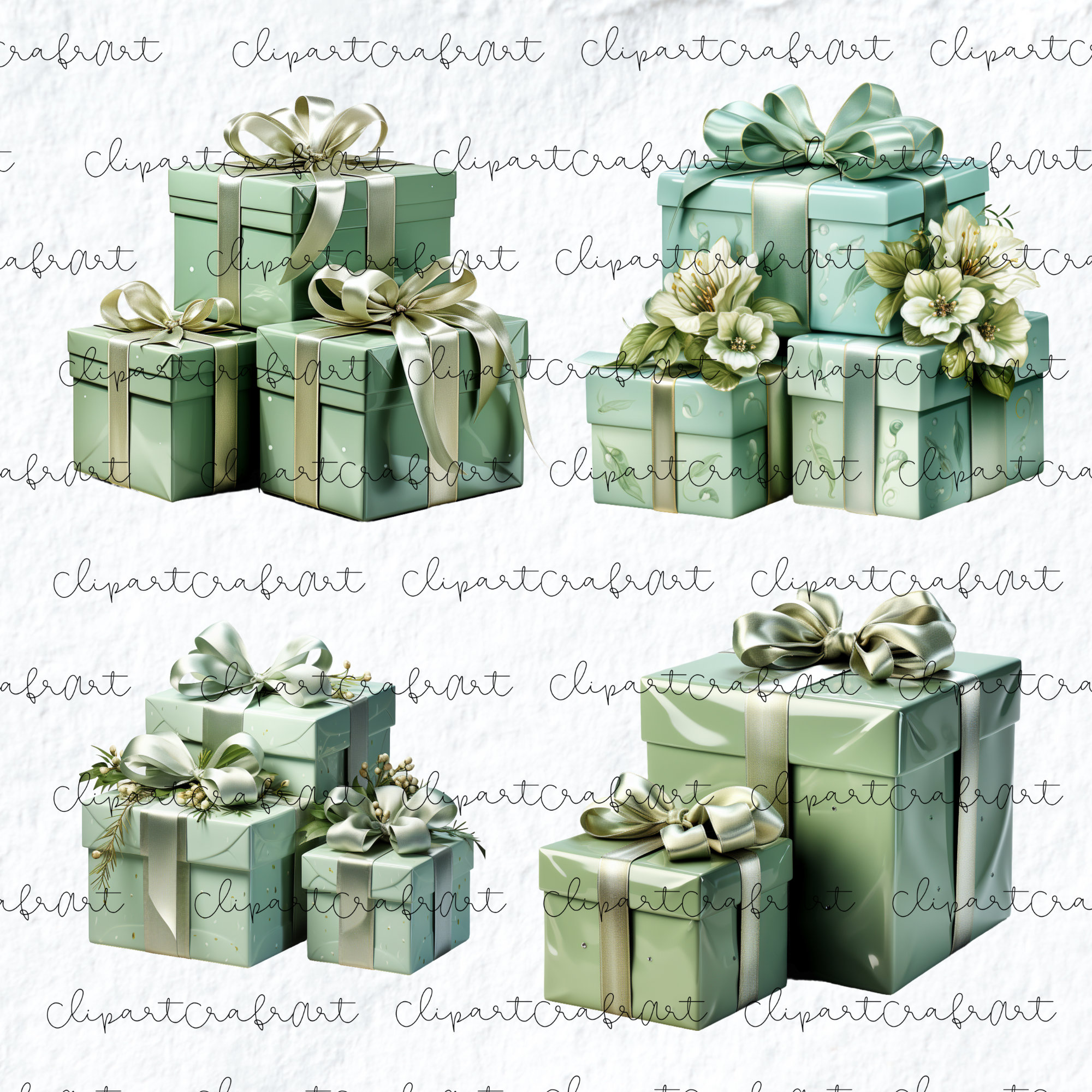 Christmas Light Green Gift Boxes Clipart, Christmas Presents Valetines ...