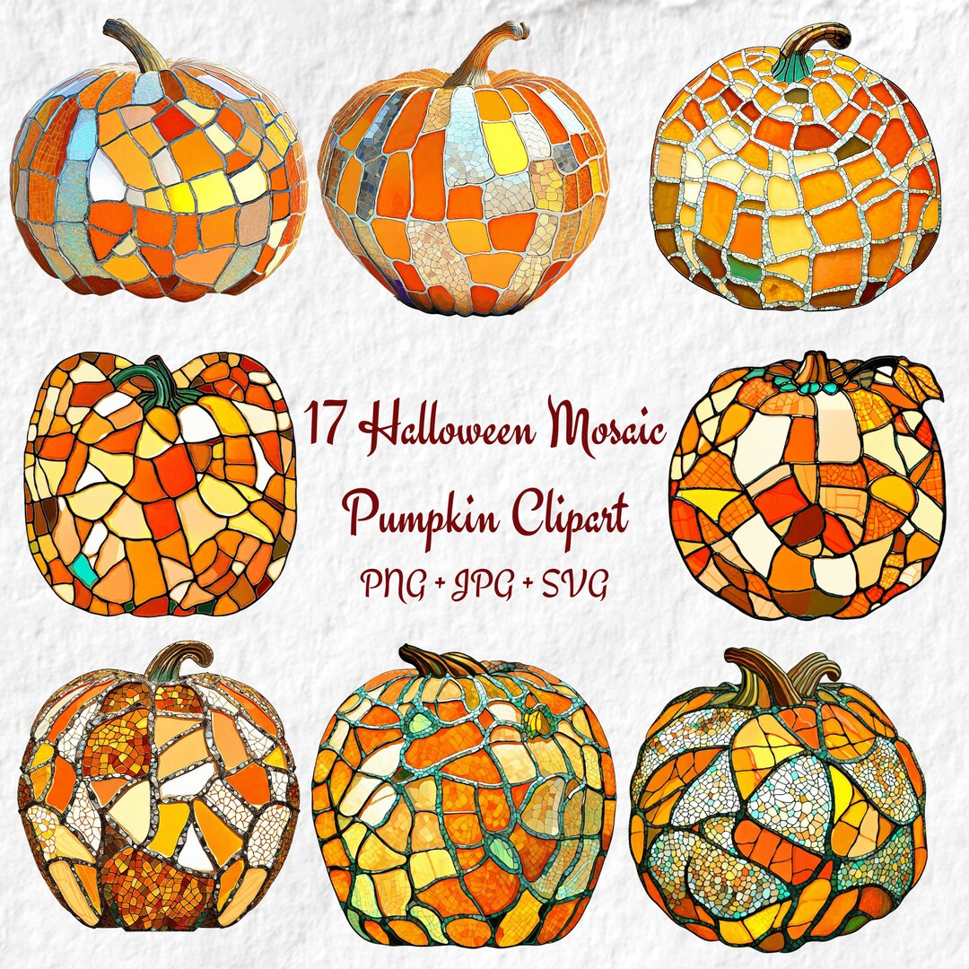 Halloween Mosaic Pumpkin Clipart, Autumn Fall Gold Mosaic Pumpkin PNG ...
