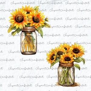 Sunflower Mason Jar Clipart, Sunflower Floral Jar Clipart, Sunflower ...