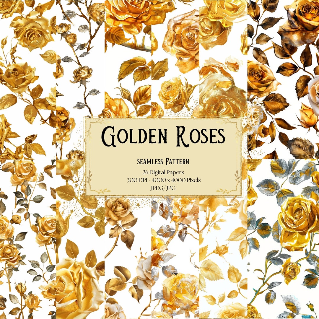 Golden Yellow Roses Watercolor Seamless Pattern Digital Paper, Roses ...