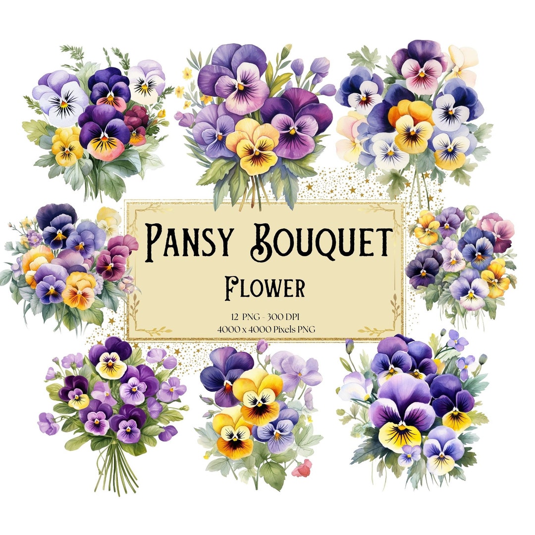 Pansy Bouquet Flower Clipart, Pansy Watercolor Floral Clipart, Pansy ...