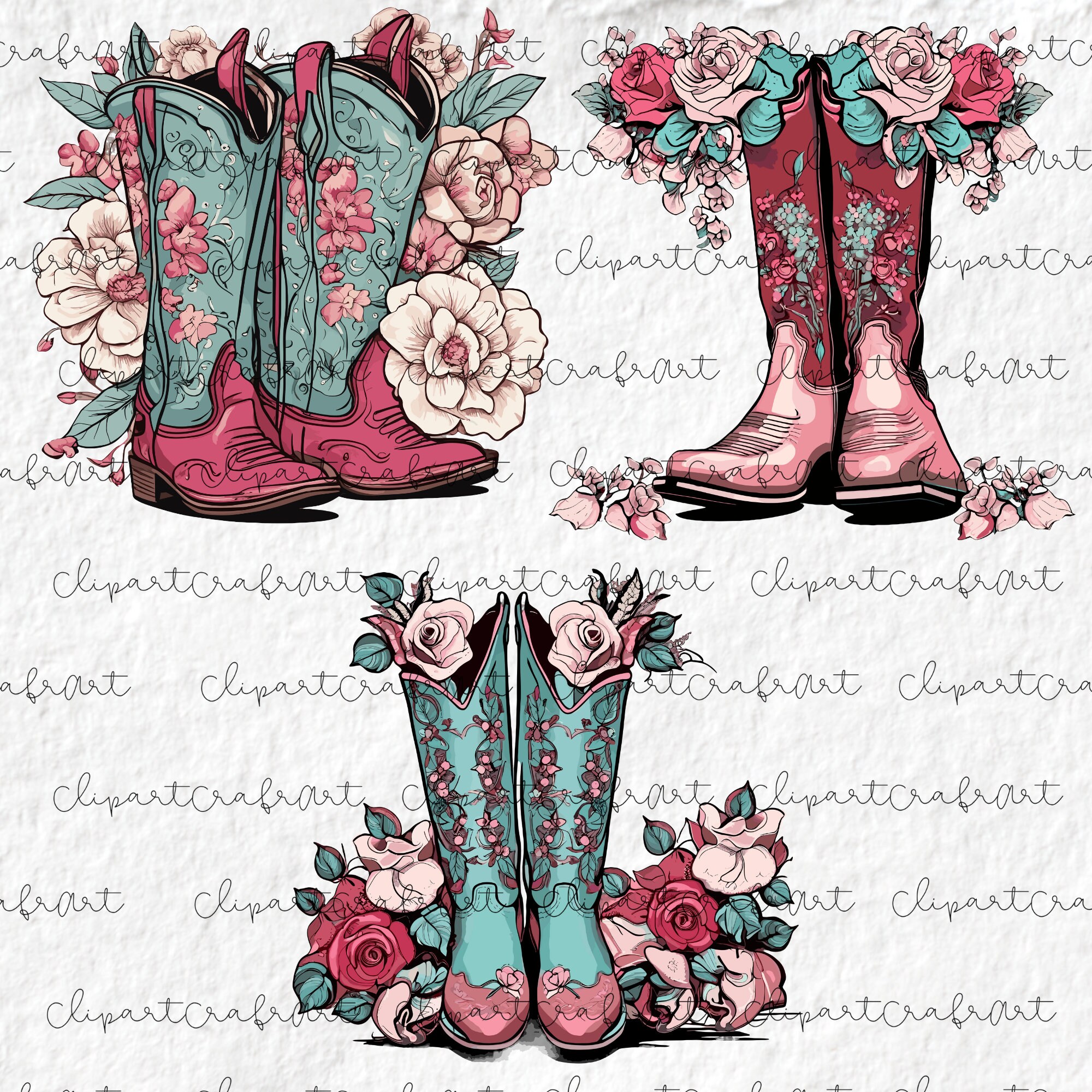 Cowgirl Boots Clipart Pink Floral Western Cowgirl Clipart - Etsy
