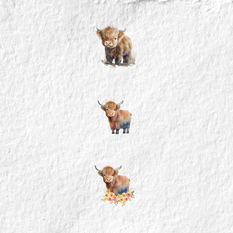 Cute Highland Cow Watercolor Clipart Cute Baby Shower - Etsy