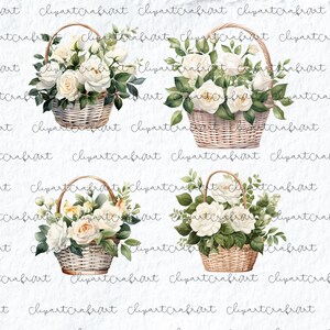White Rose Gift Basket Clipart, White Rose Bouquet Basket Flowers ...