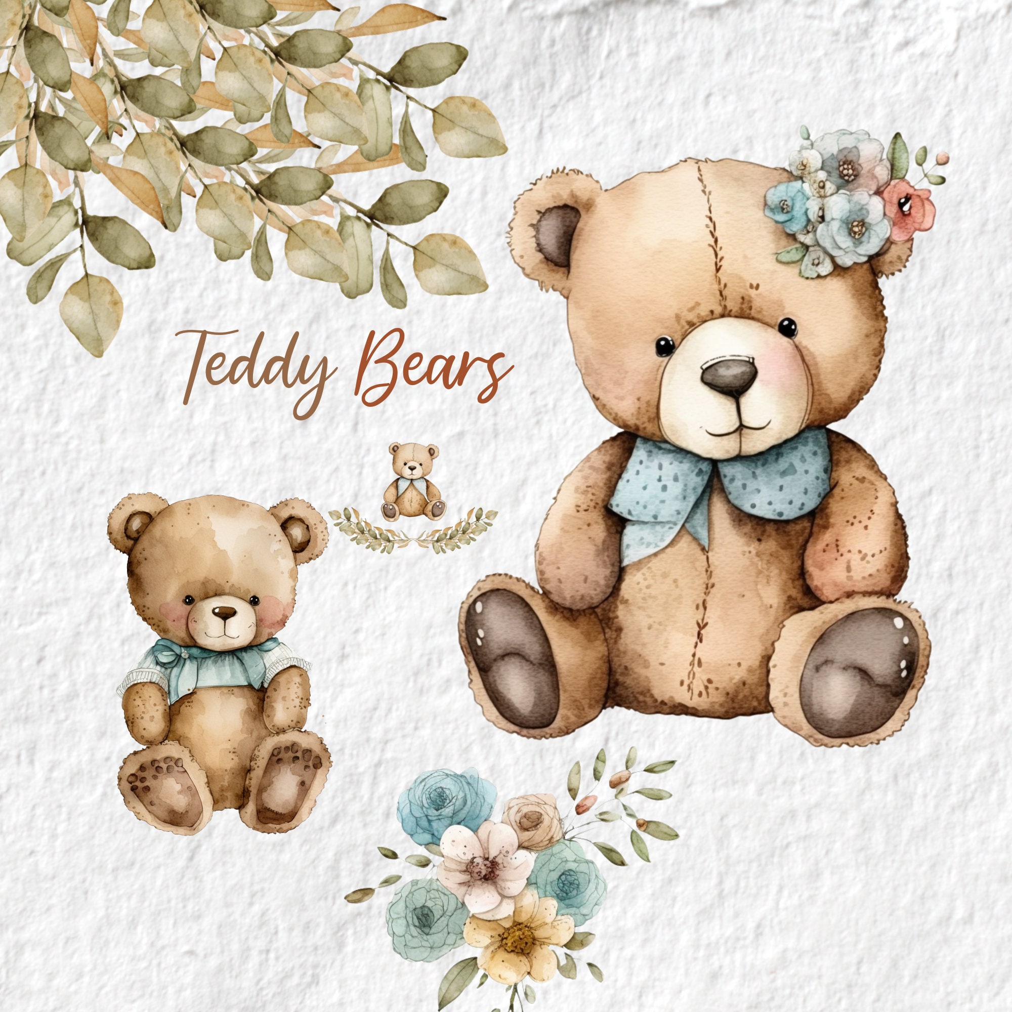 Teddy Bear Clipart, Brown Bear Watercolor Clipart, Birthday Party Decor ...