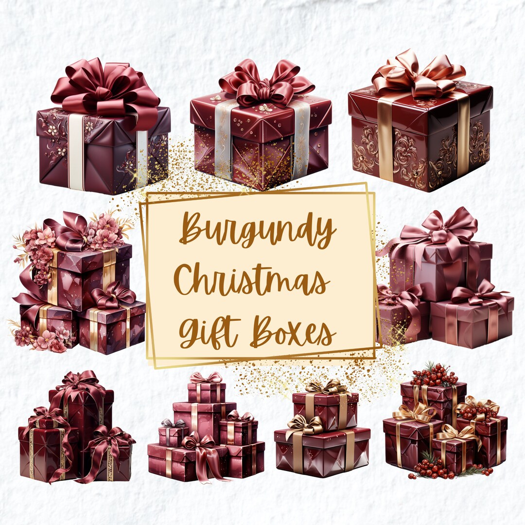 Christmas Burgundy Gift Boxes Clipart, Christmas Presents Valetines ...