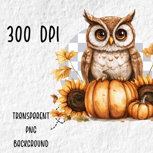 Owl Pumpkin Sunflower Halloween Clipart, Whimsical Owl Halloween ...