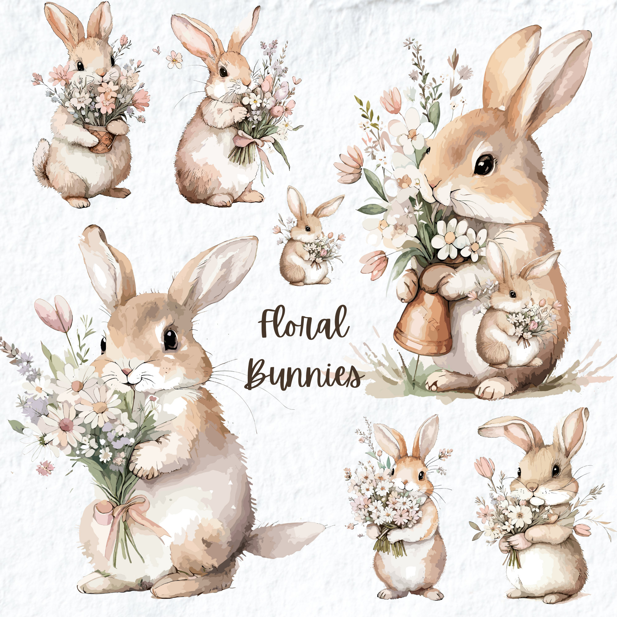 Bunny Floral Clipart, Flowers Bunny Rabbit Clipart, Rabbit Bunny ...