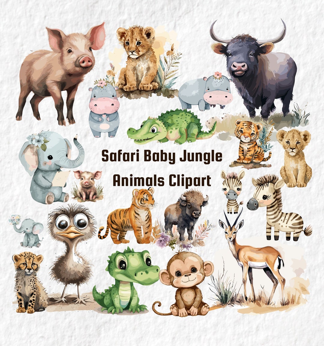 Safari Baby Jungle Animals Clipart, Safari Baby Jungle Woodland Animals ...