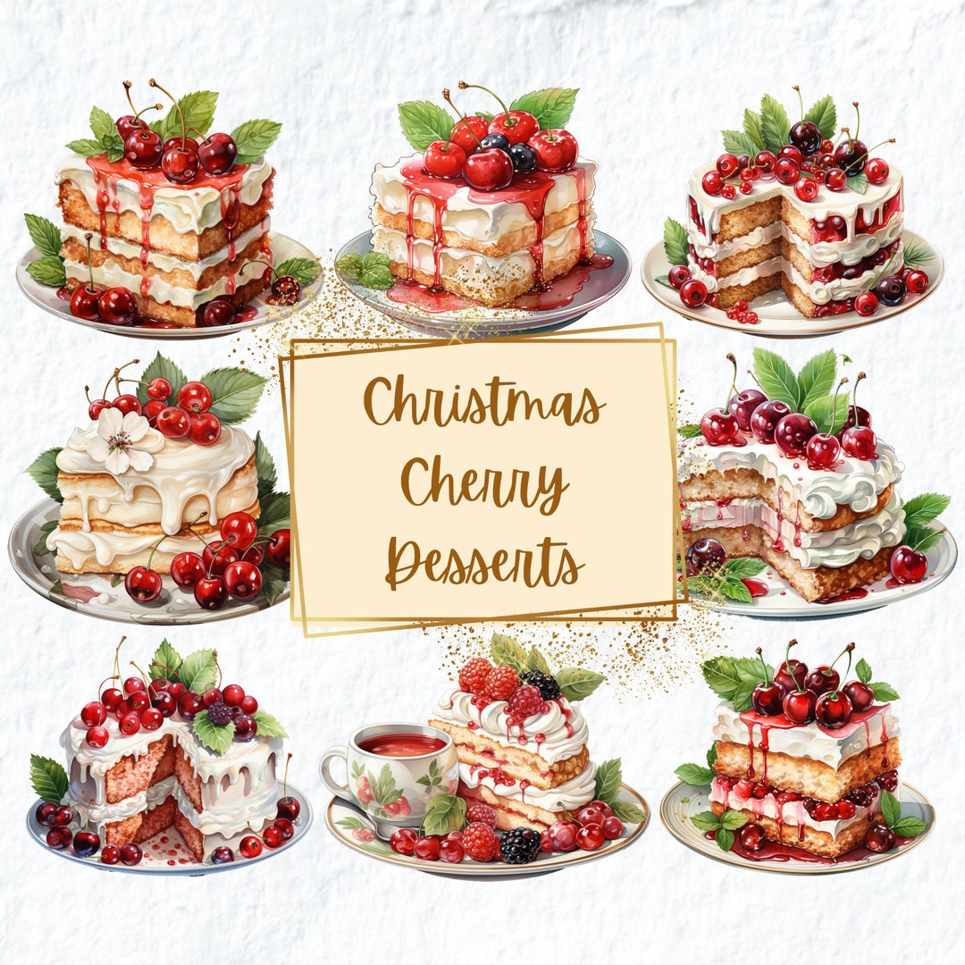 Christmas Cherry Desserts Clipart, Cute Christmas Dessert Clipart, Xmas ...