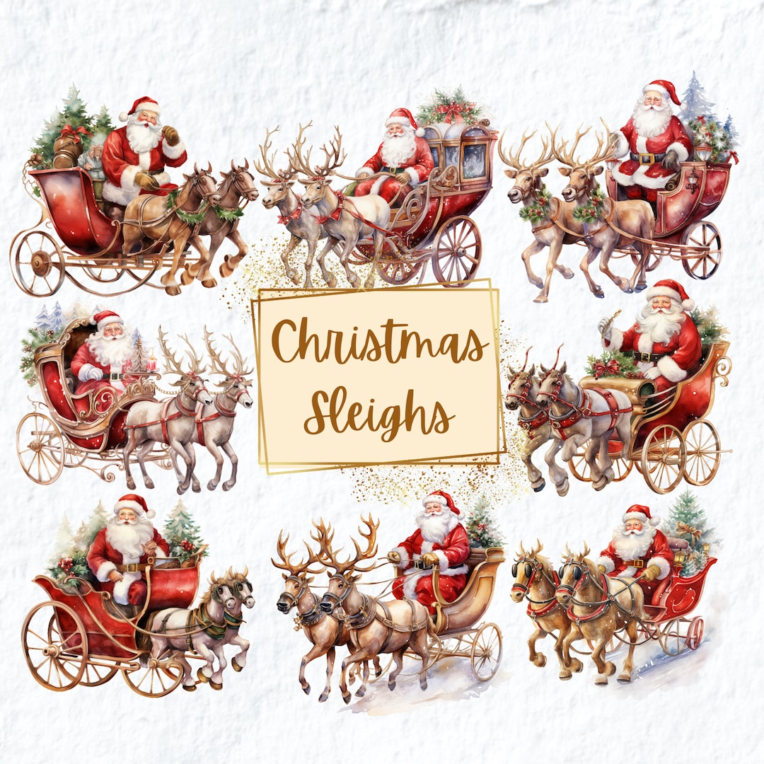 Christmas Sleigh Clipart, Christmas Santa Sleigh Clipart, Santa Xmas ...