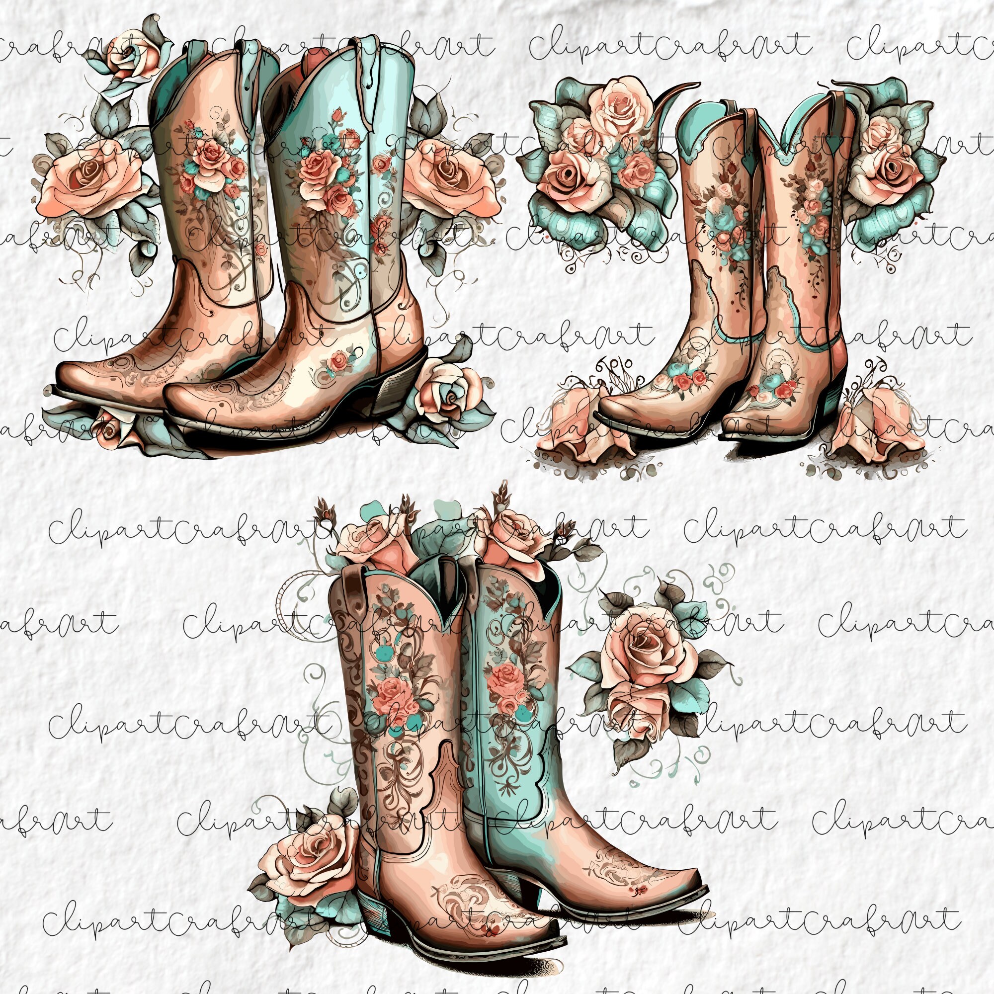 Cowgirl Boots Clipart Pink Western Cowgirl Clipart Floral - Etsy