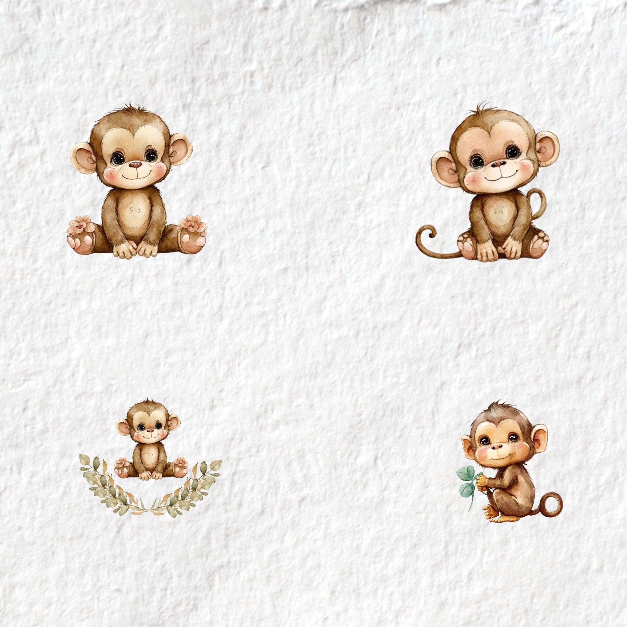 Monkey Watercolor Clipart, Cute Monkey Baby Shower Graphics, Monkey ...