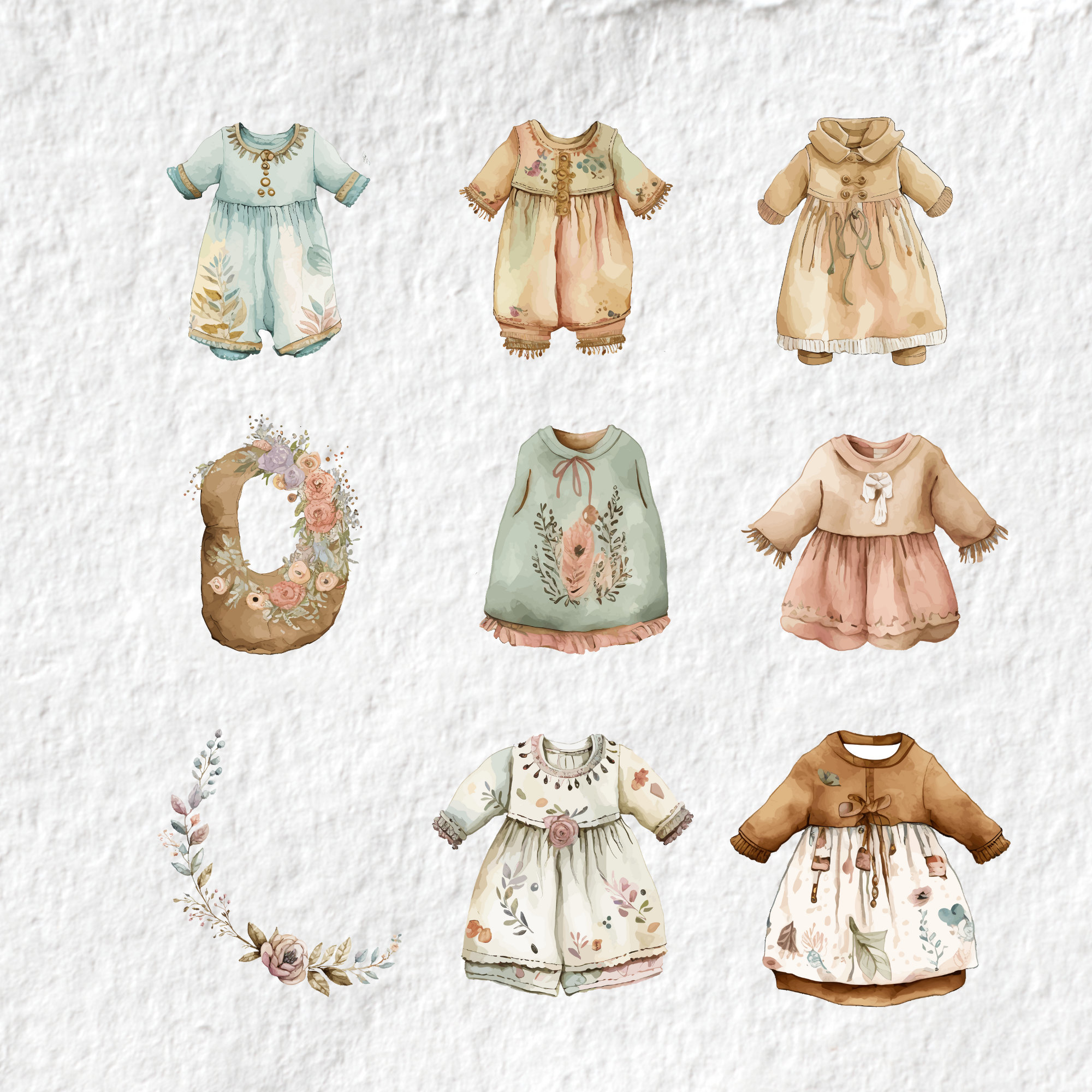 Boho Baby Clothes Watercolor Clipart, Baby Clothes Newborn Watercolor ...