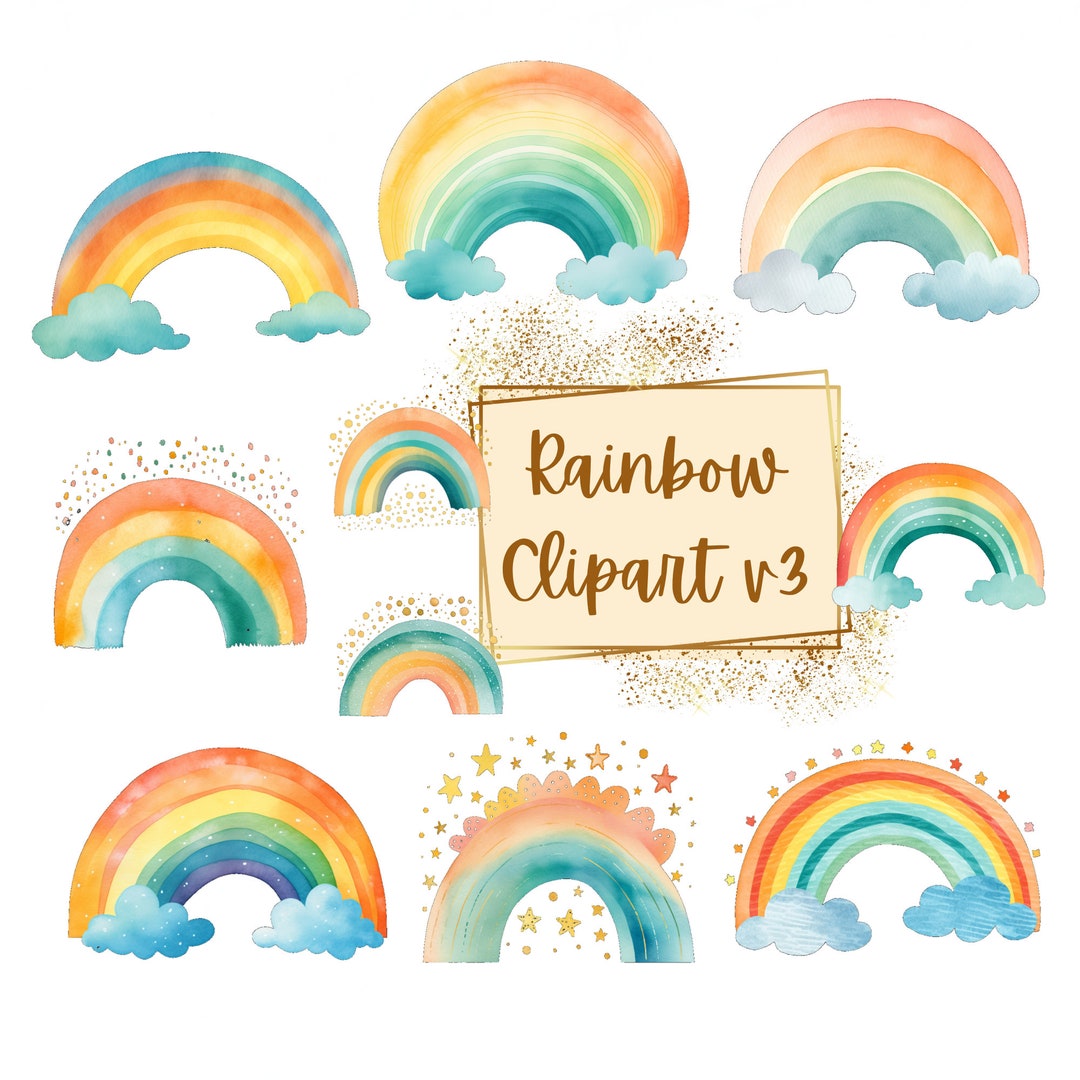Rainbow Clipart, Light Orange and Teal Pastel Rainbow Clipart, Baby ...